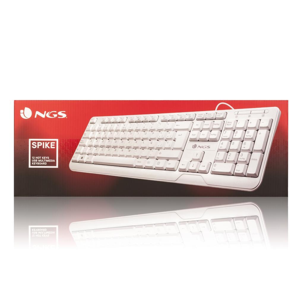 Teclado NGS Keyboard Spike Blanco | Cable USB, QWERTY, 105 teclas