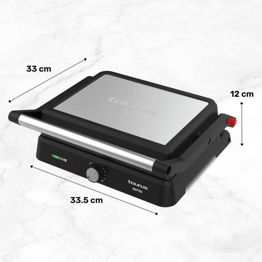 Grill Taurus Bistro | 2600 W, 29x23 cm, 180º, Negro, Inox