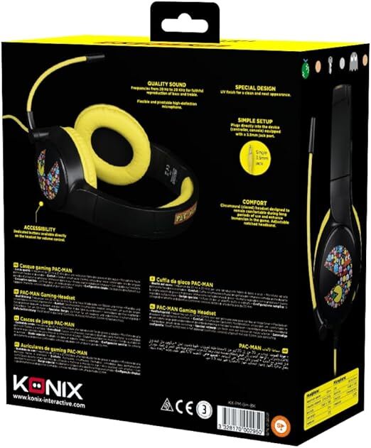 Auriculares Konix NK Pac-Man - Diadema, Gaming, PC, PS4, PS5, Switch, Xbox One y Series X|S