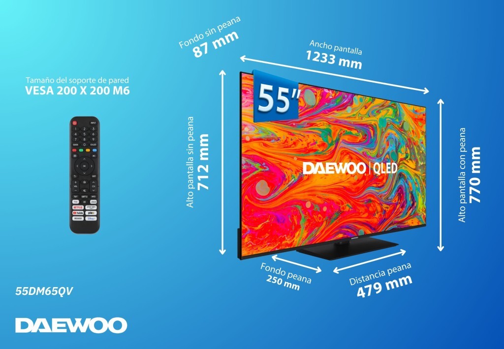 TV Daewoo 55" QLED 55DM65QV | 4K Ultra HD, Smart TV VIDAA