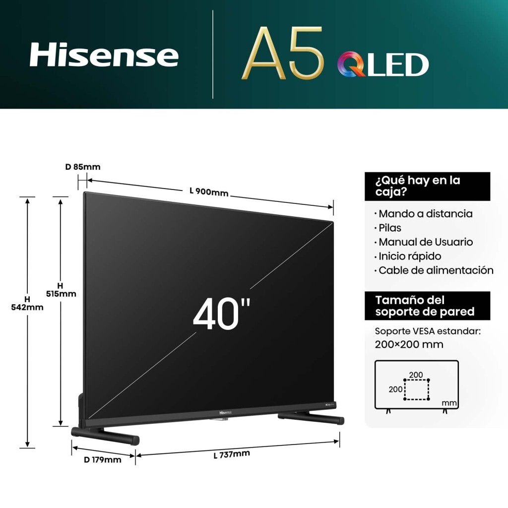 TV Hisense 40" QLED 40A5NQ | Full HD, Smart TV VIDAA U6, HDR